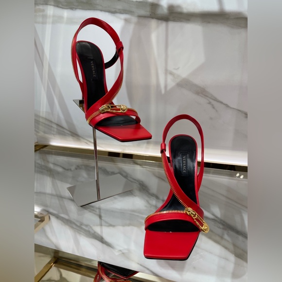 Versace | Shoes | Versace Medusa Red With Gold Safety Pinzipper ...